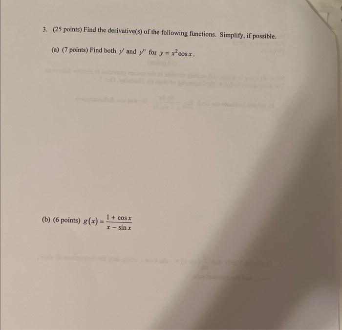 Solved 3. (25 points) Find the derivative(s) of the | Chegg.com