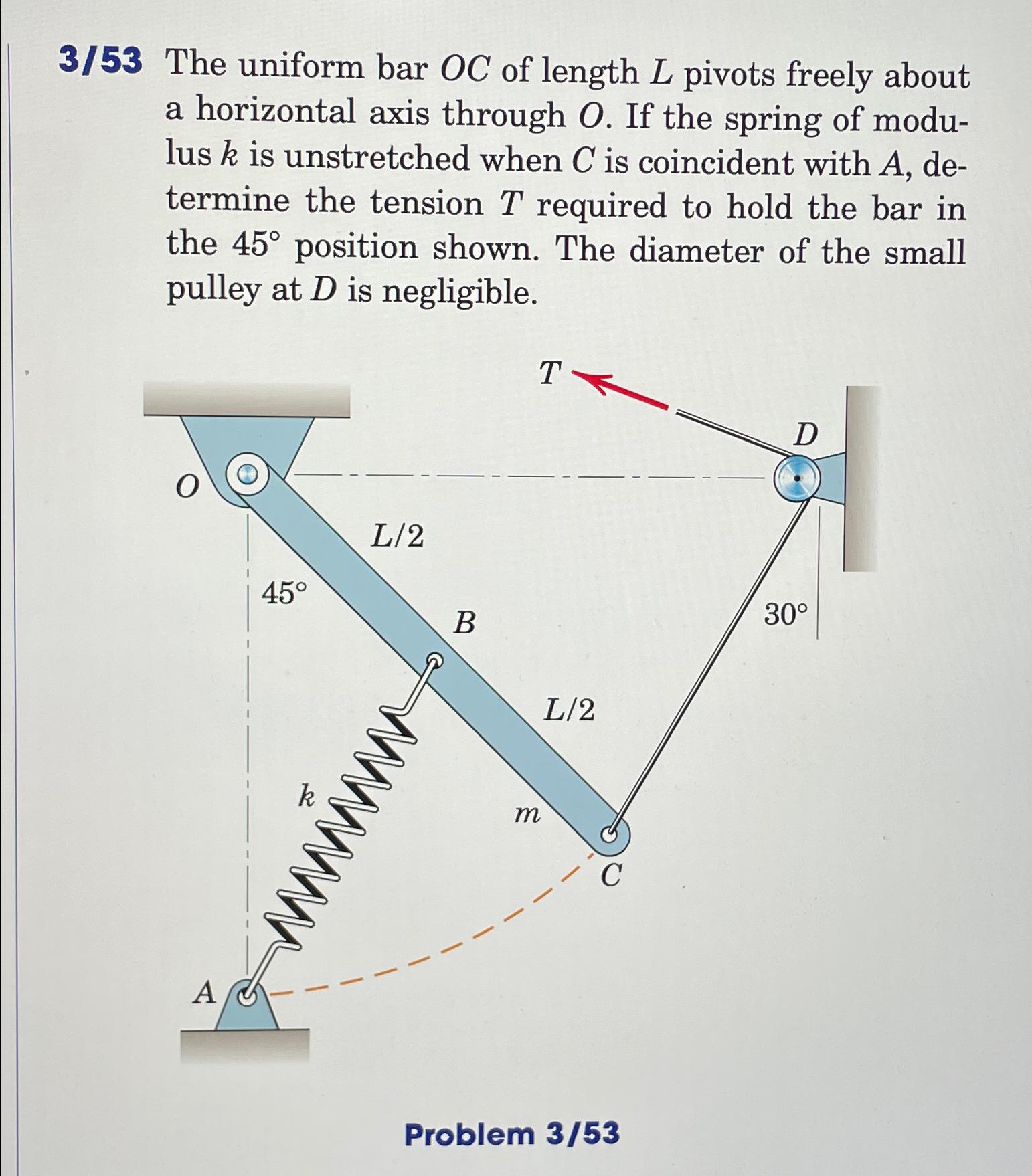 Solved 3/53 The uniform bar OC of length L pivots freely | Chegg.com