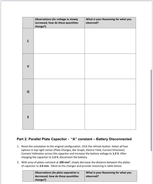 Solved Part 1: Parallel Plate Capacitor - Battery Connected | Chegg.com