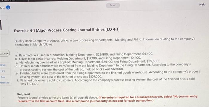 Exercise 4-1 (Algo) Process Costing Journal Entries | Chegg.com