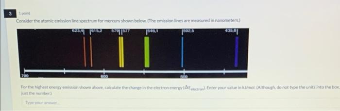 Consider the atomicemission line spectrum for mercury | Chegg.com