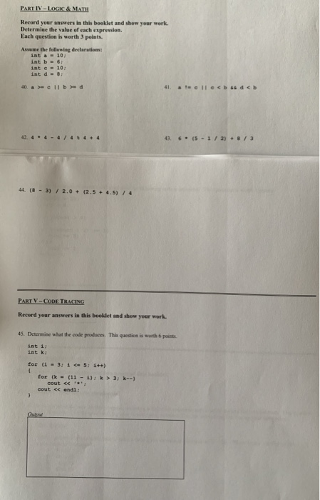 Solved PART IV-LOGIC & MATH Record your answers in this | Chegg.com
