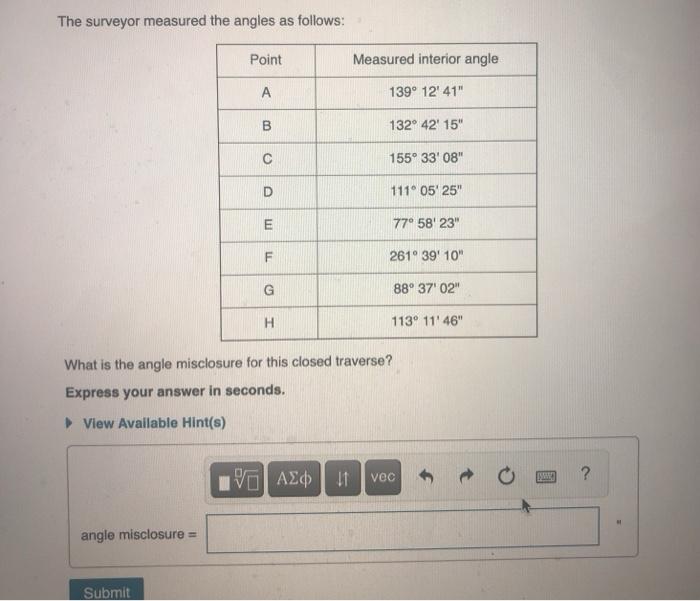 Solved To understand how to calculate angle misclosures and | Chegg.com
