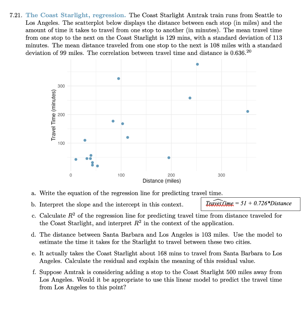 Solved 7.21. ﻿The Coast Starlight, regression. The Coast | Chegg.com