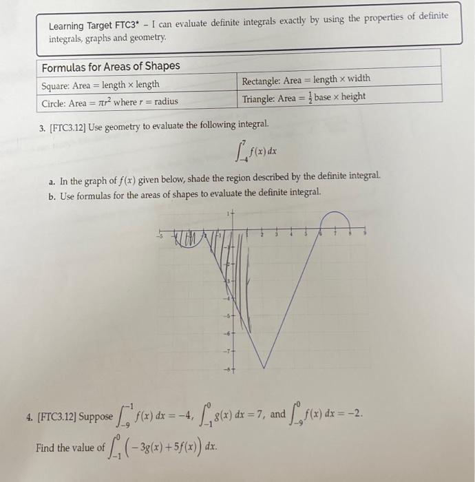 Solved Learning Target FTC3* - I can evaluate definite | Chegg.com