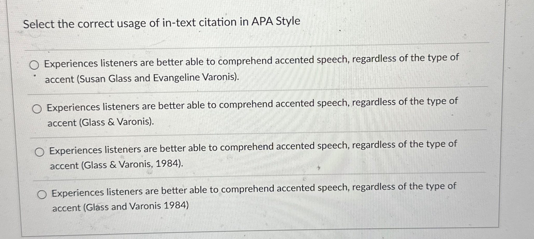 Solved Select the correct usage of in-text citation in APA | Chegg.com