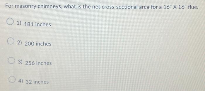 Solved For masonry chimneys, what is the net cross-sectional | Chegg.com