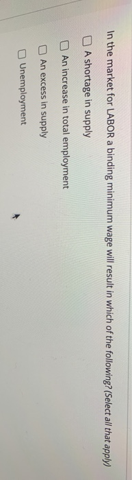 Solved In the market for LABOR a binding minimum wage will | Chegg.com