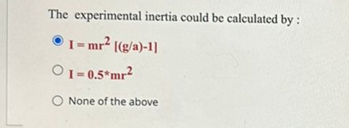 Solved The experimental inertia could be calculated by | Chegg.com