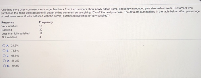 Solved A clothing store uses comment cards to get feedback | Chegg.com