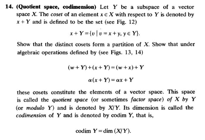 Solved 4. (Quotient space, codimension) Let Y be a subspace | Chegg.com