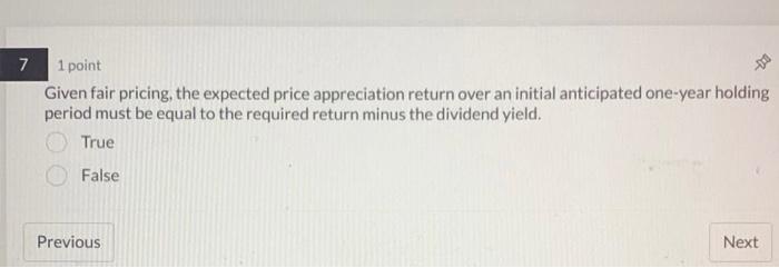 Solved Given fair pricing, the expected return equals the | Chegg.com