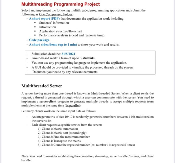 Solved Multithreading Programming Project Select and | Chegg.com