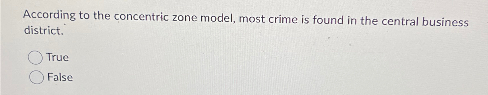 Solved According to the concentric zone model, most crime is | Chegg.com