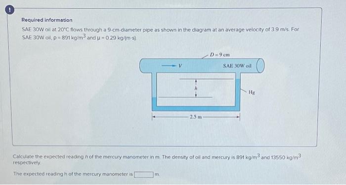 Solved SAE 30W oil at 20 degrees celcius flows through a | Chegg.com