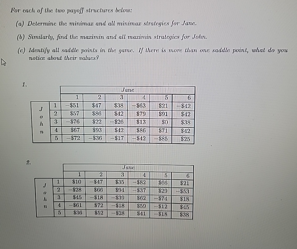 Solved For each of the two payoff structures below:(a) | Chegg.com