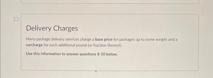 Solved Delivery Charges Many package delivery services | Chegg.com