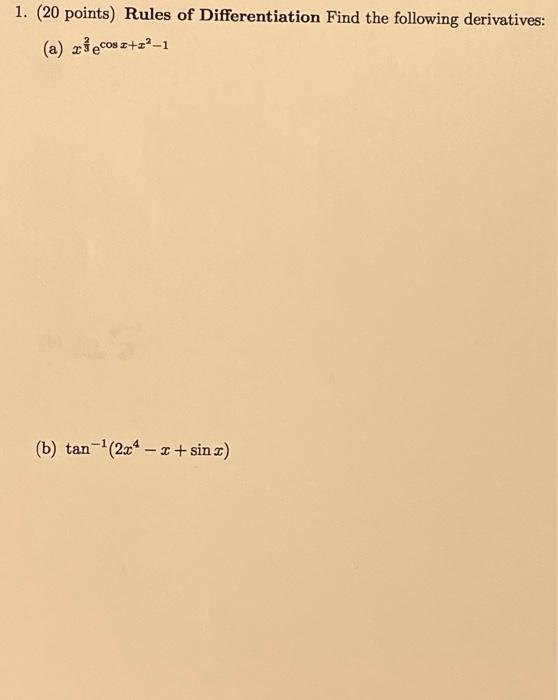 Solved 1. (20 points) Rules of Differentiation Find the | Chegg.com