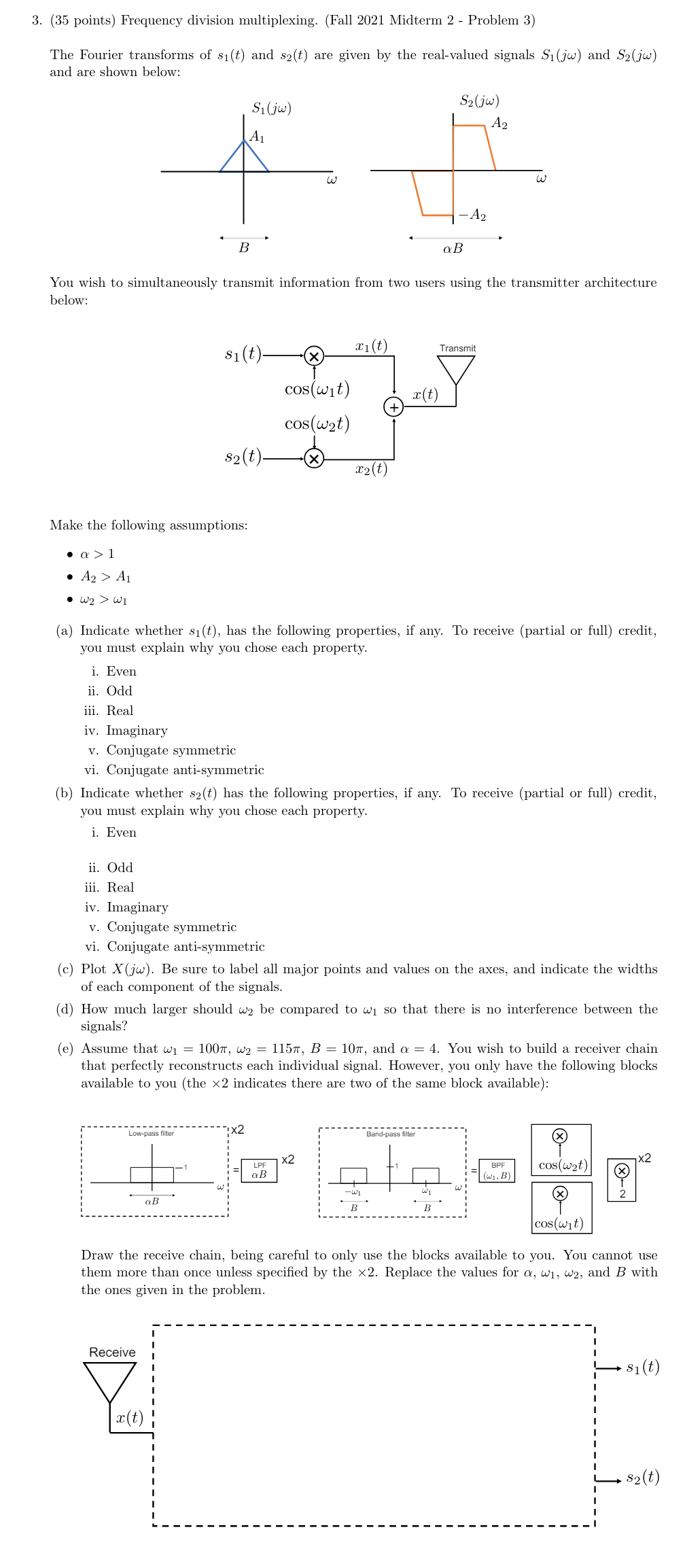 Solved (35 ﻿points) ﻿Frequency division multiplexing. The | Chegg.com