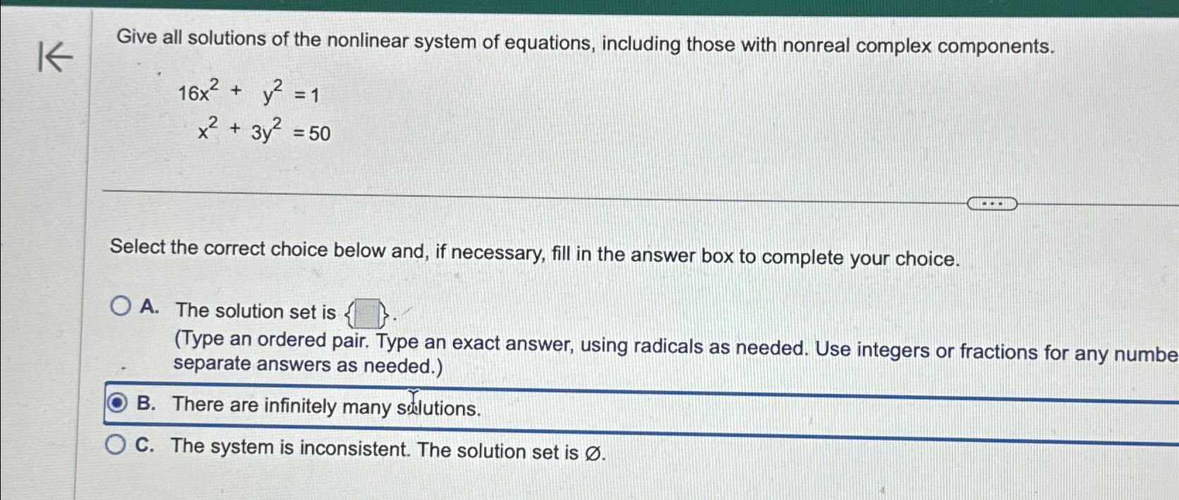 Solved Give all solutions of the nonlinear system of | Chegg.com