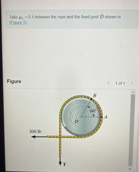 Solved Take μs=0.1 between the rope and the fixed post D | Chegg.com