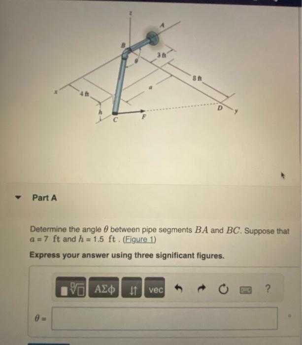 Solved Determine the angle θ between pipe segments BA and | Chegg.com