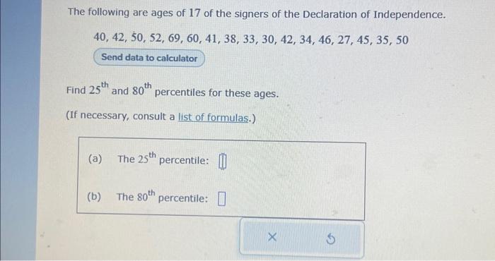 Solved The following are ages of 17 of the signers of the | Chegg.com