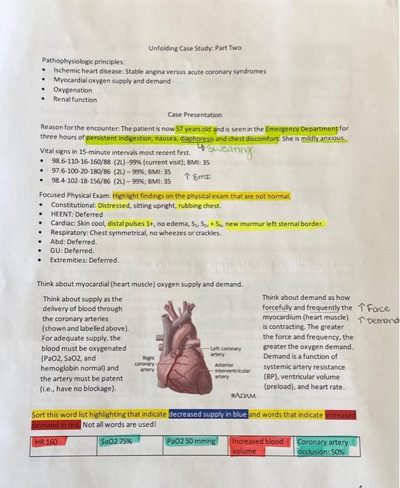Unfolding Case Study: Part Three Pathophysiologic | Chegg.com