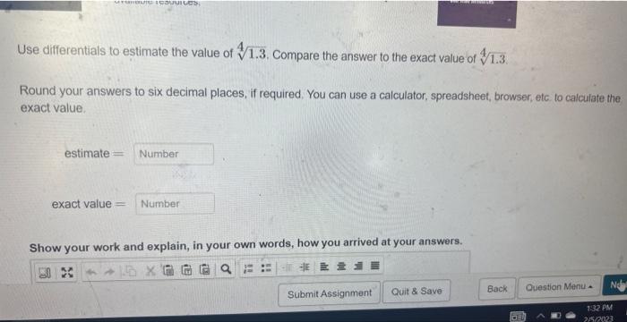 Solved Use differentials to estimate the value of 41.3. | Chegg.com