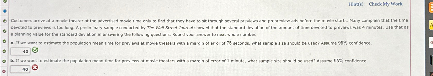 Solved Hint(s) ﻿Check My Work a planning value for the | Chegg.com