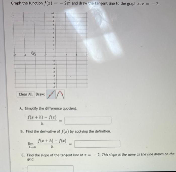Solved Graph the function f(x) = 2x2 and draw the tangent | Chegg.com