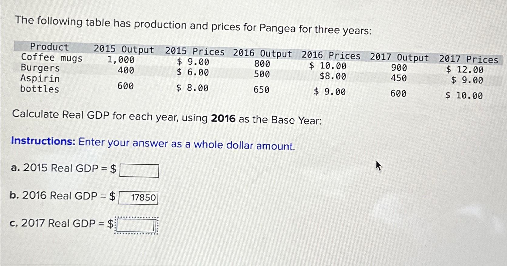 Solved The following table has production and prices for | Chegg.com