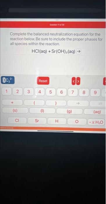 Solved Complete the balanced neutralization equation for the | Chegg.com