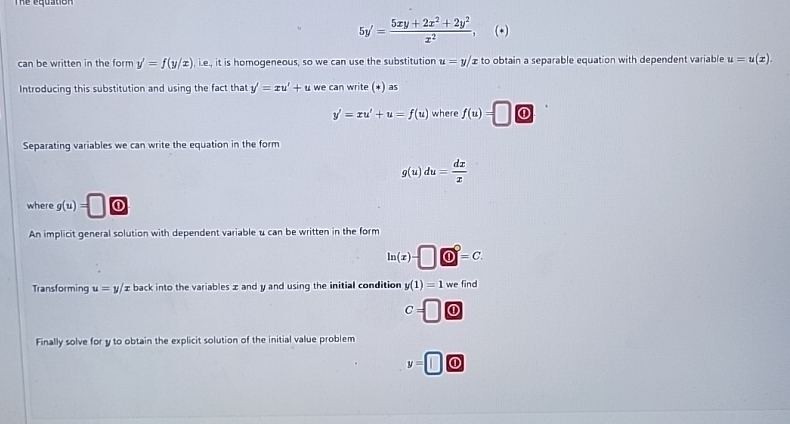 Solved 5y'=5xy+2x2+2y2x2can be written in the form y'=f(yx), | Chegg.com