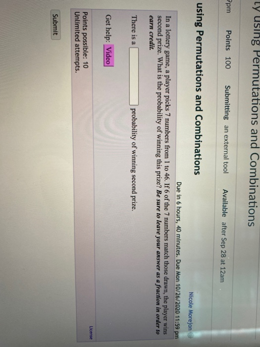 Solved ty using Permutations and Combinations Ppm Points 100 | Chegg.com