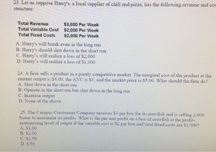 Solved 23. Let us suppose Harry's, a local supplier of chili | Chegg.com Solved 23. Let us suppose Harry's, a local supplier of chili | Chegg.com