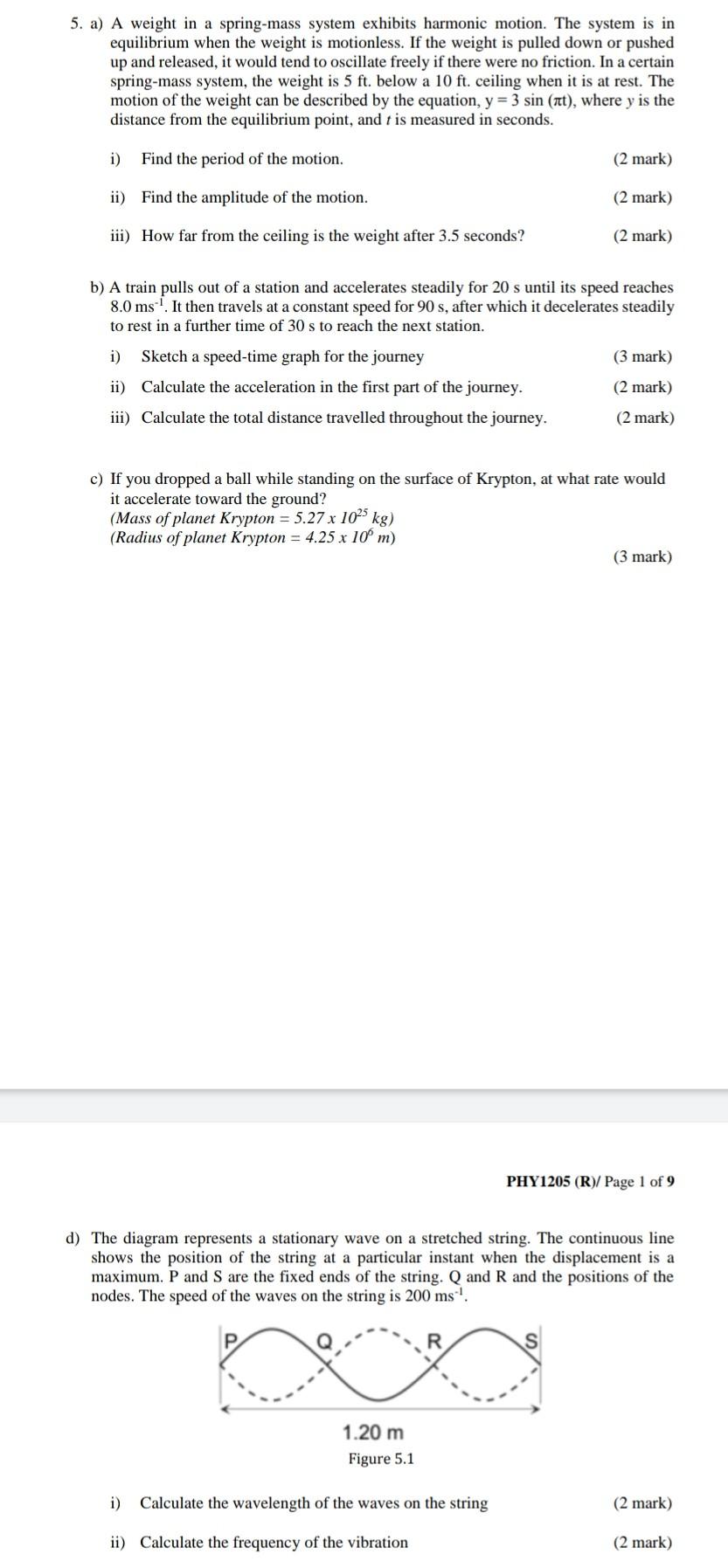 Solved 5. a) A weight in a spring-mass system exhibits | Chegg.com