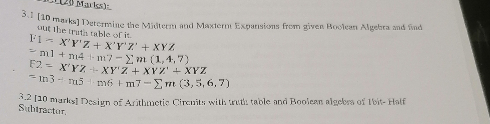 Solved 3.1 [10 ﻿marks] ﻿Determine the Midterm and Maxterm | Chegg.com