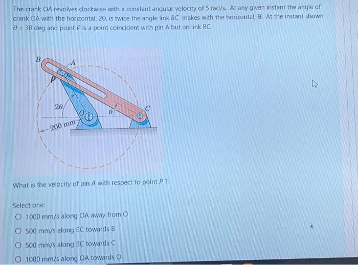 Solved The crank OA revolves clockwise with a constant | Chegg.com