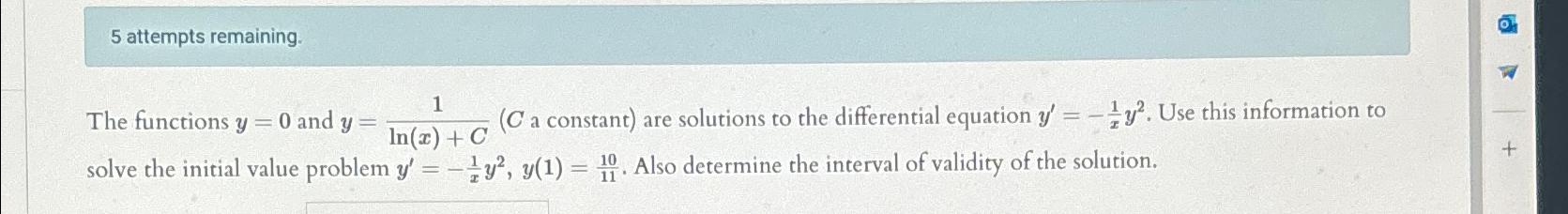 Solved 5 ﻿attempts remaining.The functions y=0 ﻿and a | Chegg.com