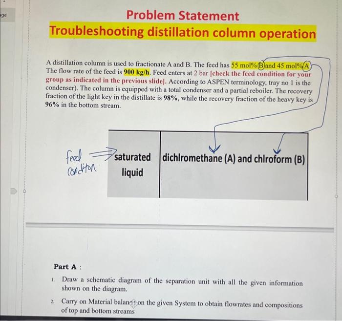 Solved Problem Statement Troubleshooting distillation column | Chegg.com