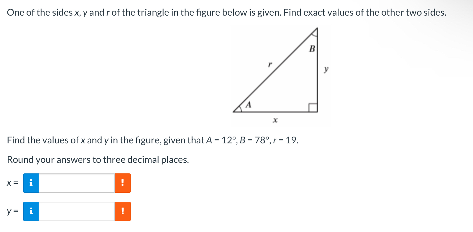 Solved One of the sides x,y ﻿and r ﻿of the triangle in the | Chegg.com