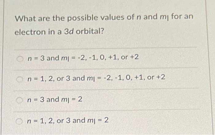 Solved What are the possible values of n and my for an | Chegg.com