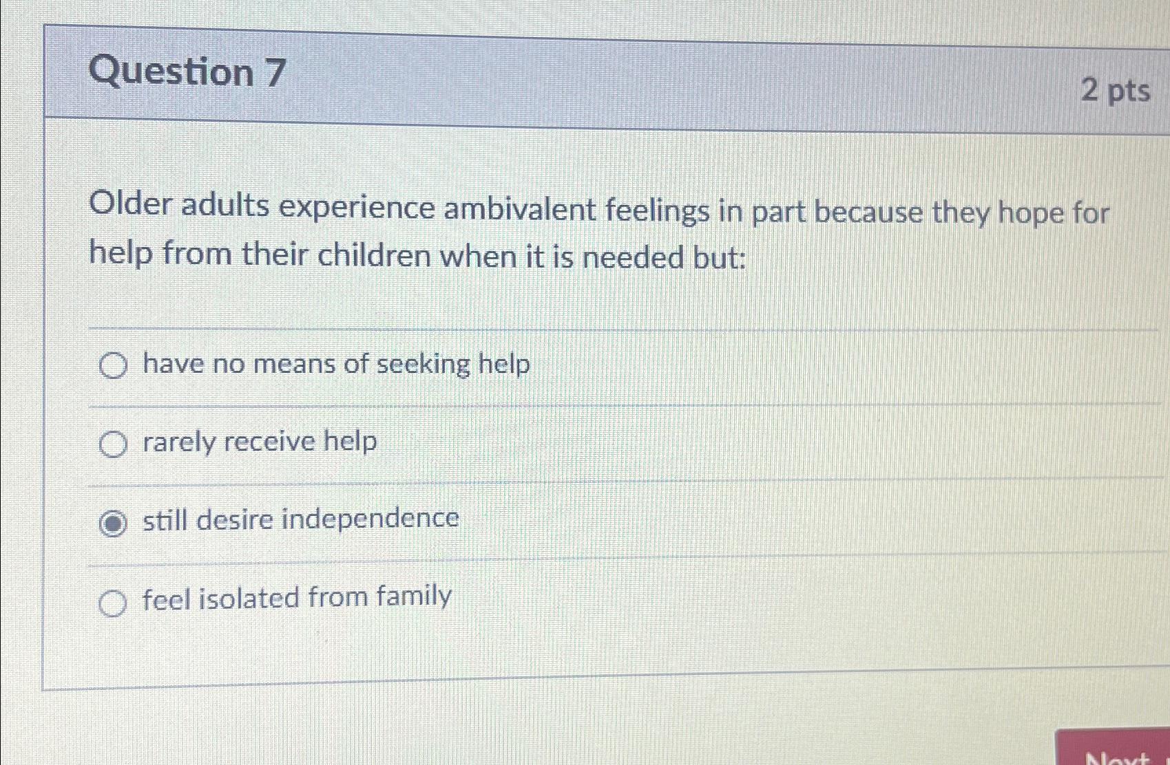 Solved Question 72 ﻿ptsOlder adults experience ambivalent | Chegg.com