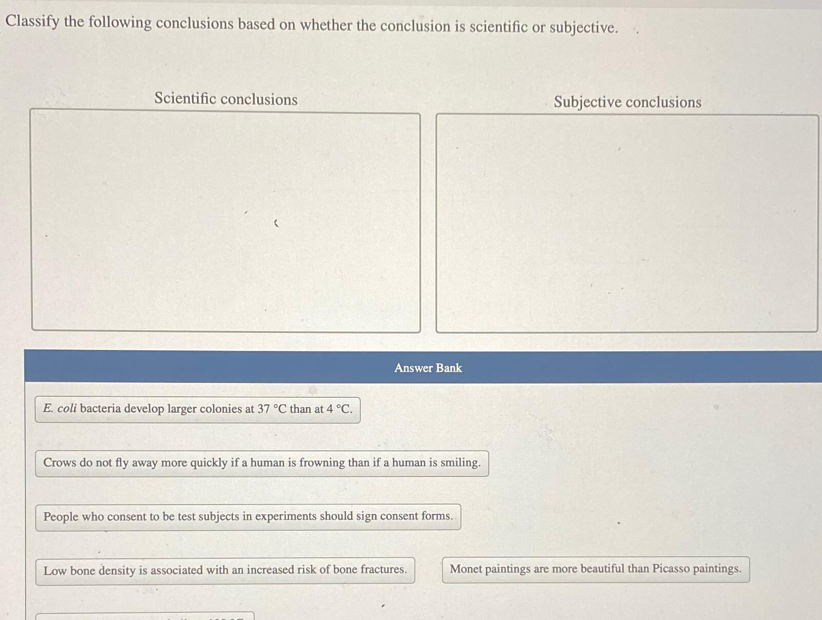 Solved Classify the following conclusions based on whether | Chegg.com