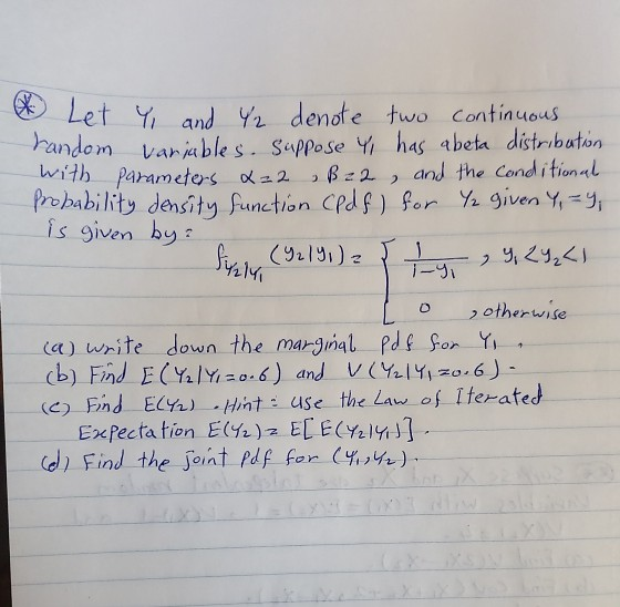 Solved Let Y, and Y2 denote two continuous random variables. | Chegg.com