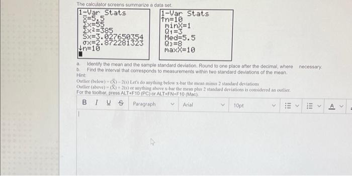 Solved The calculator screens summarize a data set. 1-Var | Chegg.com