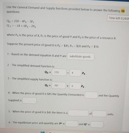 Solved Use the General Demand and Supply functions provided | Chegg.com