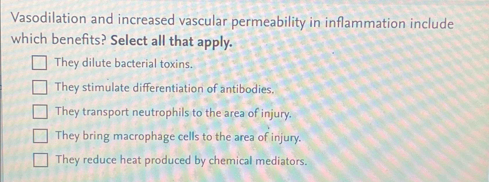 Solved Vasodilation and increased vascular permeability in | Chegg.com