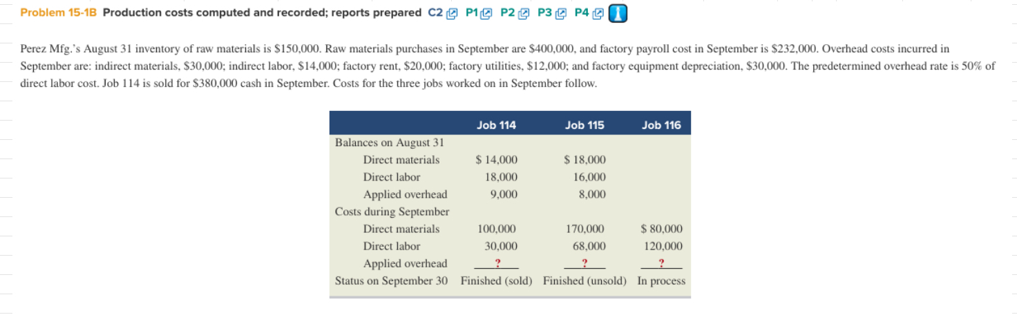 Solved Problem 15-1B Production costs computed and recorded; | Chegg.com